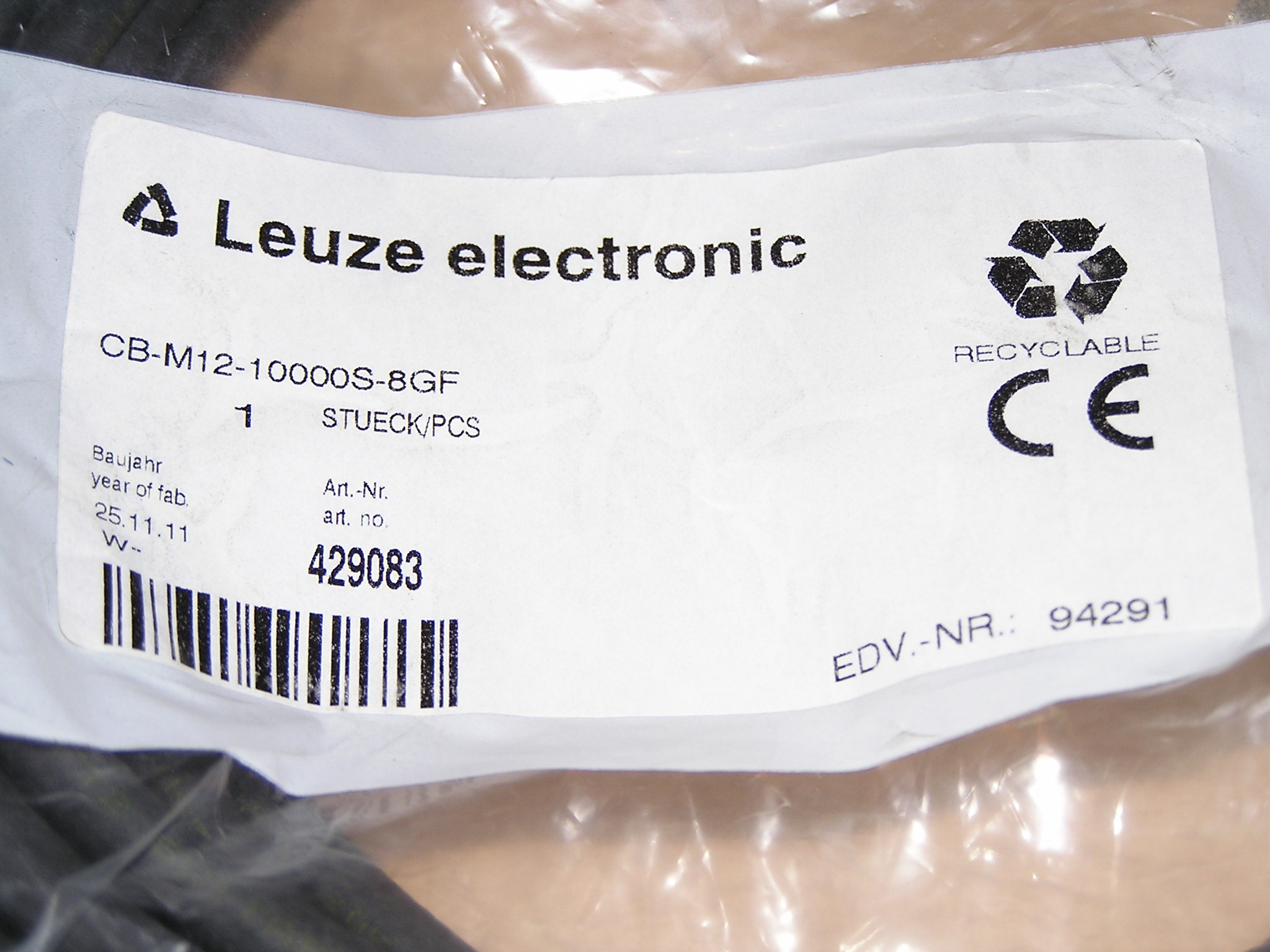 NEW – Lot 2x Leuze 429083 CB-M12-10000S-8GF Connection cable 10m M12 ...